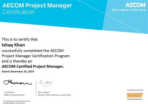 Ishaq Khan On Linkedin Delighted To Have Been Certified As A Project Manager At Aecom I Have