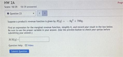 Solved Suppose A Product S Revenue Function Is Given By Chegg Com