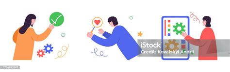 User Customize Settings Scene Set User Interface Customization Programming Woman With Smartphone