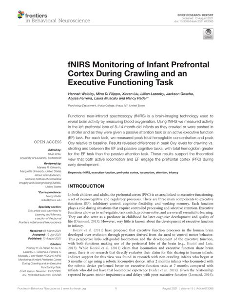 Pdf Fnirs Monitoring Of Infant Prefrontal Cortex During Crawling And