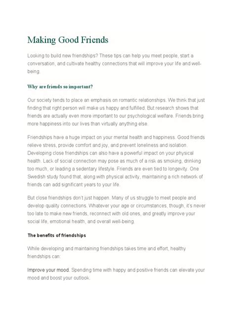 Making Good Friends Pdf Friendship Mental Health