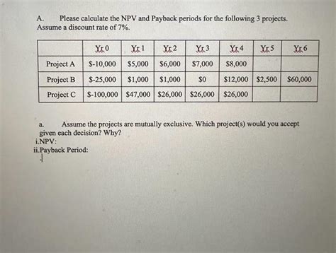 Solved A Please Calculate The NPV And Payback Periods For Chegg Com