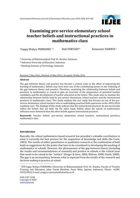 Pdf Examining Pre Service Elementary School Teacher Beliefs And Instructional Practices In