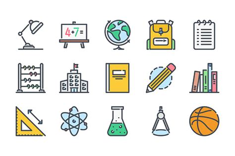 교육 관련 컬러 라인 아이콘 세트입니다 다채로운 선형 아이콘을 학습 학교 플랫 컬러 윤곽 벡터 기호 및 기호 컬렉션 아이콘에 대한 스톡 벡터 아트 및 기타 이미지 Istock