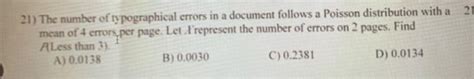 solved 21 the number of typographical errors in a document