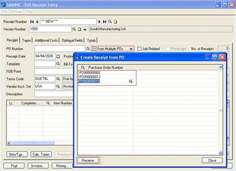 Creating Single Receipt Entry From Multiple Purchase Order In Sage 300 Erp Sage 300 Erp Tips