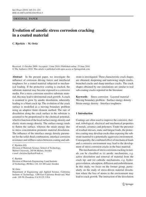 Pdf Evolution Of Anodic Stress Corrosion Cracking In A Coated Material