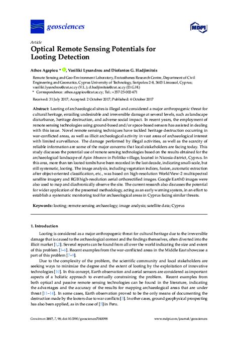 Pdf Optical Remote Sensing Potentials For Looting Detection