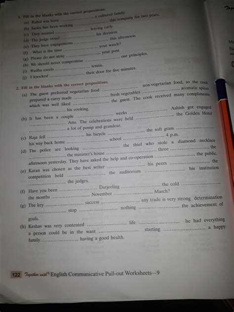 Prepositions Exercises For Class 10 Icse With Answers Acunom