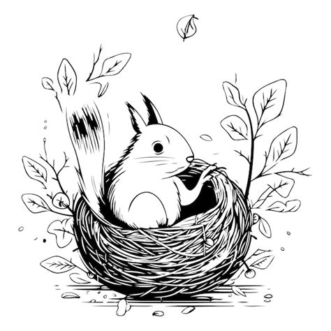 Premium Vector Hand Drawn Vector Illustration Of A Cute Red Squirrel In A Nest