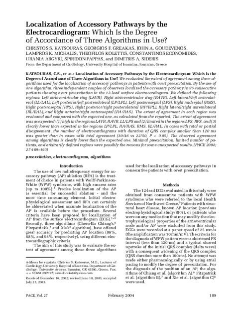 Pdf Localization Of Accessory Pathways By The Electrocardiogram Which Is The Degree Of