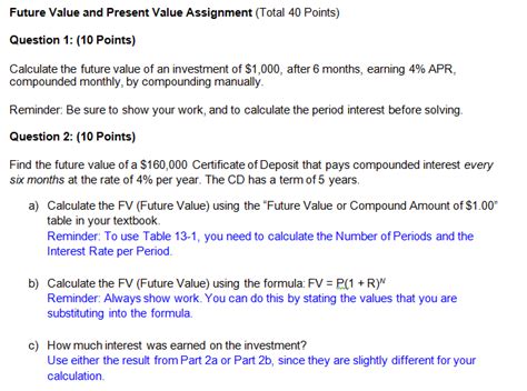 Solved Future Value And Present Value Assignment Total Chegg