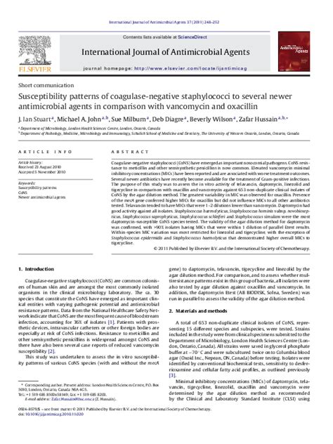 Pdf Susceptibility Patterns Of Coagulase Negative Staphylococci To Several Newer Antimicrobial