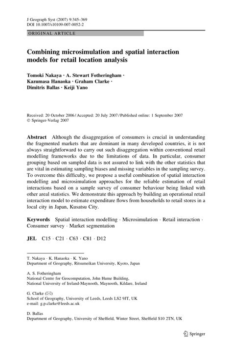 pdf combining microsimulation and spatial interaction models for