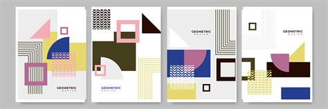 현대 추상 기하학적 포스터 커버 최소한의 복고풍 보호 바우 하우스 구성은 디자인을 형성합니다 다채로운 기하학적 배경 벡터