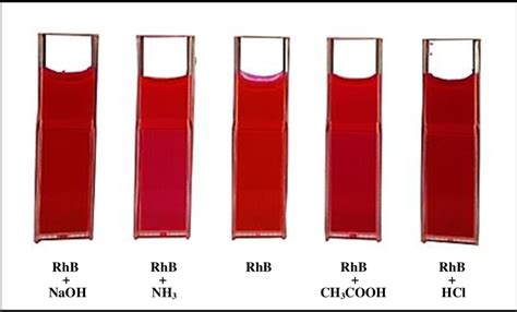 3 Liquid Samples Of Rhb Dye Solution Before And After Addition At
