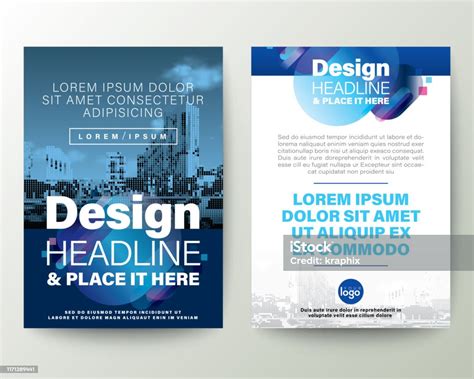 블루 브로셔 커버 플라이어 포스터 디자인 레이아웃 벡터 템플릿 사진 배경에 대한 공간이있는 추상 그라데이션 둥근 모양 그래픽 요소입니다 형판에 대한 스톡 벡터 아트 및 기타