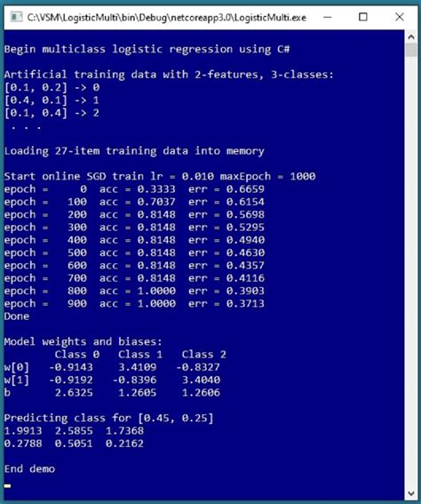 How To Do Multi Class Logistic Regression Using C James D Mccaffrey