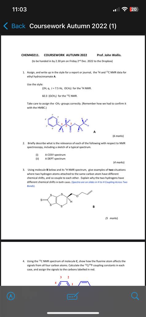 Solved Question Number 1 Coursework Autumn 2022 1 Chem40211