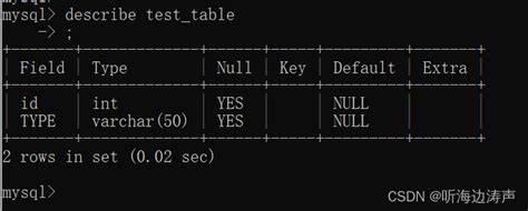在cmd下查看mysql表的结构信息