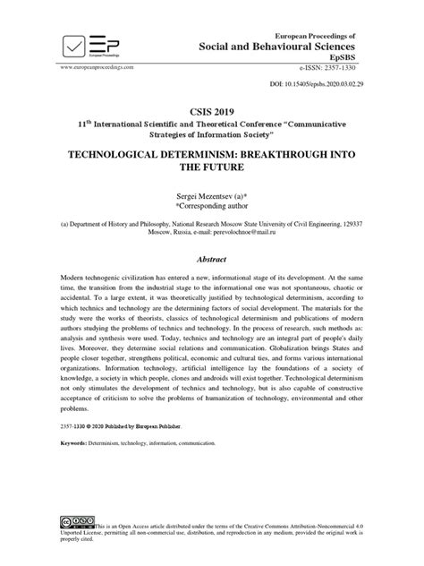 Technological Determinism Breakthrough Into The Fu Pdf Society
