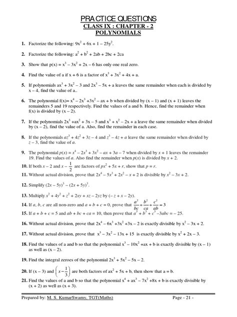 02 Polynomial Subjective Questions Pdf Mathematics Of Computing