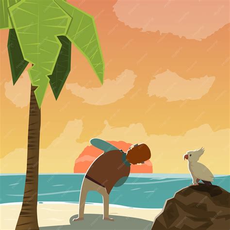 해변에서 만화 사진 작가 캐릭터 무료 벡터