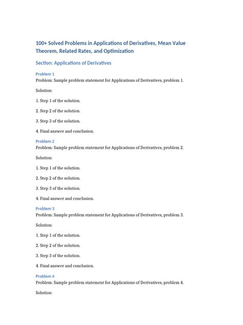 100 Solved Calculus Problems Pdf Derivative Mathematics