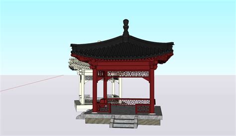古建亭子灰色阶梯su模型 景观建筑 土木在线