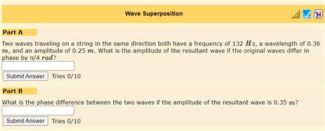 Solved Wave Superposition Part A Two Waves Traveling On A