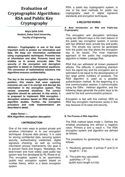 Pdf Evaluation Of Cryptographic Algorithms Rsa And Public Key