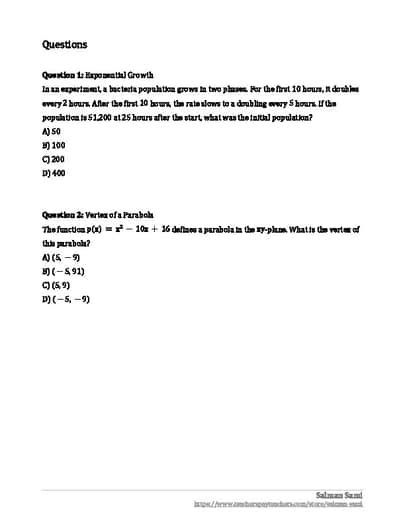 Free Digital Sat Math Practice Test Sample 5 Algebra And Problem Solving