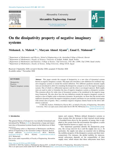 Pdf On The Dissipativity Property Of Negative Imaginary Systems