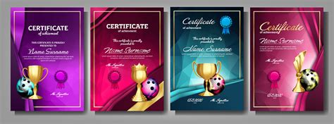 골든 컵 게임 인증서 디플로마 볼링 벡터를 설정 합니다 스포츠 수상 템플릿입니다 성과 디자인입니다 배경 명예 A4 가로입니다