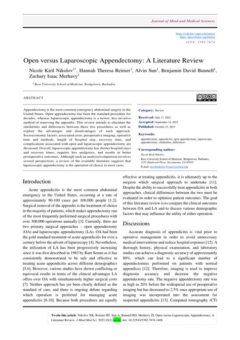 Pdf Open Versus Laparoscopic Appendectomy A Literature Review