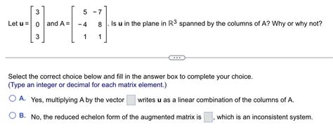 Solved Let U 303 And A 5 7 4811 Is U In The Plane In Chegg Com