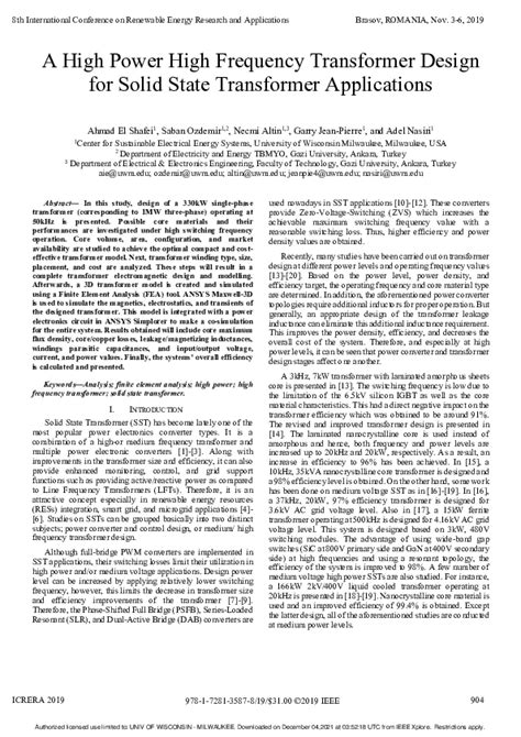 Pdf A High Power High Frequency Transformer Design For Solid State