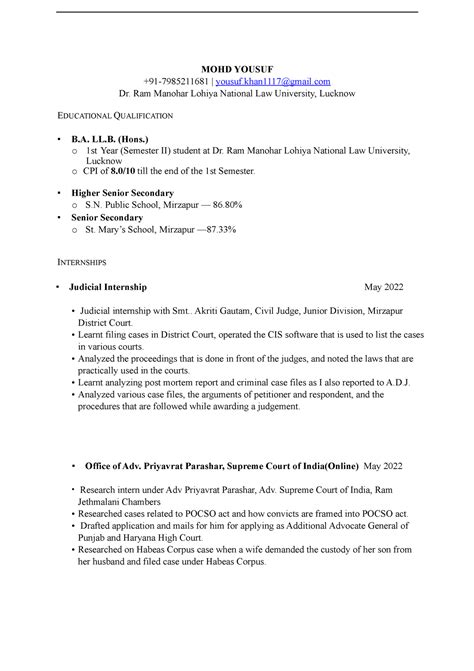 Mohd Yousuf Cv Habsbsjdkxkk Mohd Yousuf 91 7985211681 Yousufgmail Dr Ram Manohar Lohiya