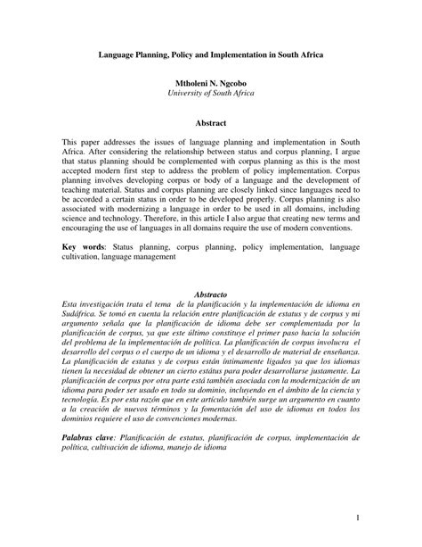 Pdf Language Planning Policy And Implementation In South Africa