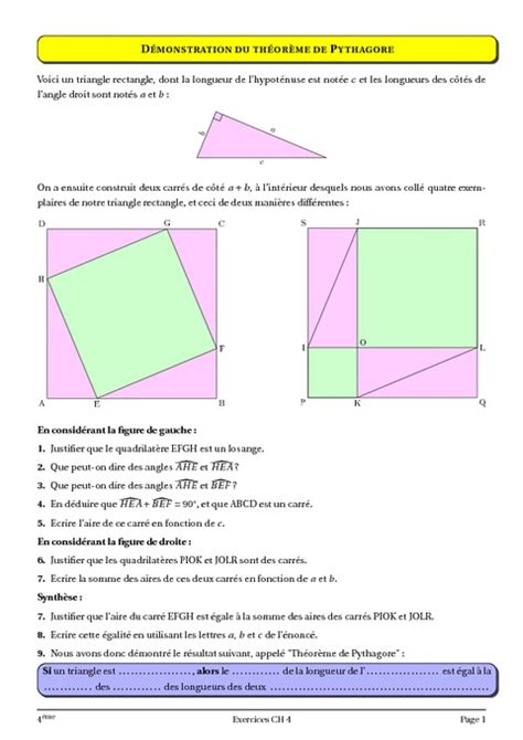 Top14 Exercice De Math Sur Le Théorème De Pythagore 4Ème Pics Bts Cpi