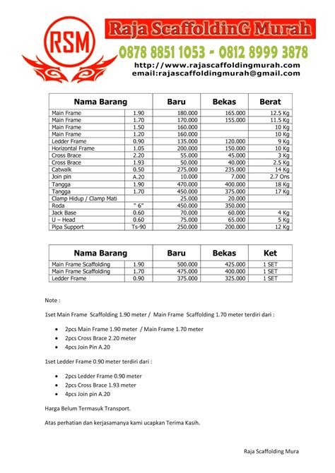 Daftar Harga Scaffolding 2016 Raja Scaffolding Murah Ll 0878 8851