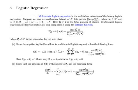 Solved Logistic Regression Multinomial Logistic Regression Chegg