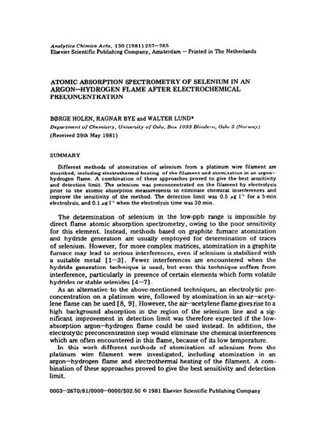 Argon Hydrogen Flame After Electrochemical Preconcentration Pdf Atomic Absorption
