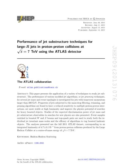 Performance Of Jet Substructure Techniques For Large R Jets In Proton Proton Collisions At √s7