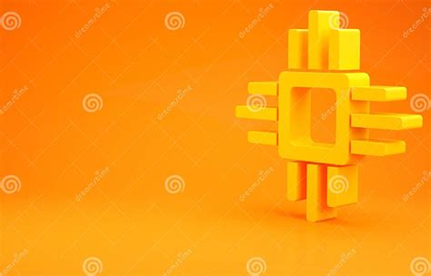 Yellow Computer Processor With Microcircuits Cpu Icon Isolated On Orange Background Chip Or Cpu