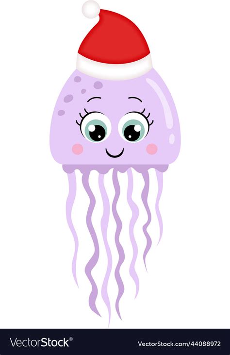 Cute Squid With Christmas Hat Royalty Free Vector Image