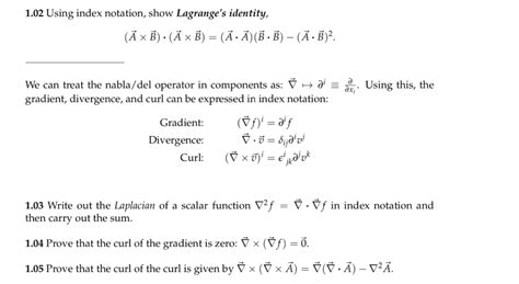 Solved 102 Using Index Notation Show Lagranges Identity