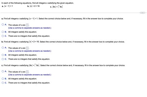 solved in each of the following equations find all integers