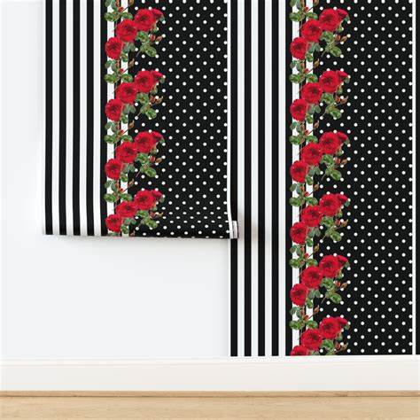 Redrosesonspotsstripes Wallpaper Spoonflower