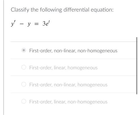 Solved Classify the following differential equation: | Chegg.com